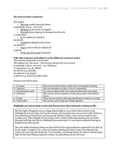 Travel Writing | Teaching Resources