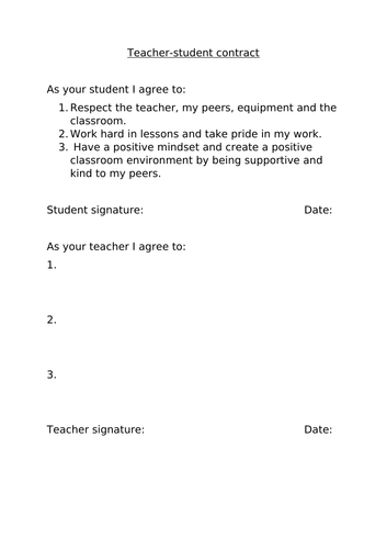 Teacher-student contract | Teaching Resources