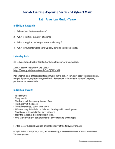 Remote learning listening and project work for Music - The Tango ...