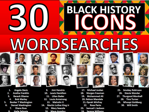 30 x Black History Month Famous People Icons Wordsearches Wordsearch ...