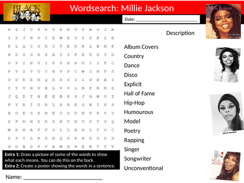 Millie Jackson Wordsearch Keyword Starter Settler Activity Cover Lesson ...
