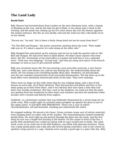 The Landlady- Roald Dahl | Teaching Resources