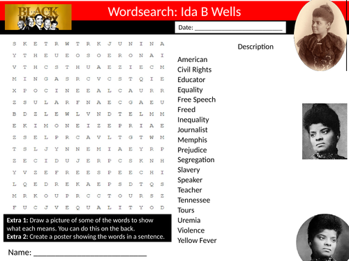 Ida B Wells Wordsearch Keyword Starter Settler Activity Cover Lesson ...