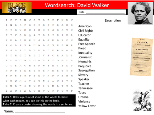 David Walker Wordsearch Keyword Starter Settler Activity Cover Lesson ...