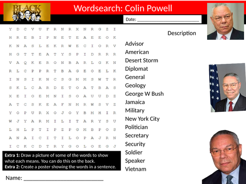 Colin Powell Wordsearch Keyword Starter Settler Activity Cover Lesson ...