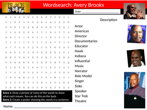 Avery Brooks Wordsearch Keyword Starter Activity Actor Drama Lesson ...