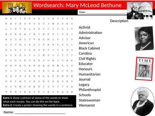Mary McLeod Wordsearch Keyword Starter Settler Activity Cover Lesson ...