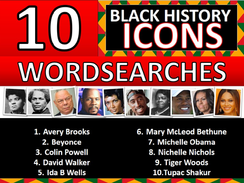 10 x Black History Month Famous People Icons 5 Wordsearches Keyword ...