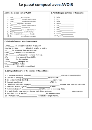 Avoir Passe Compose Leçon Le Passé Composé COD Placé Devant Le