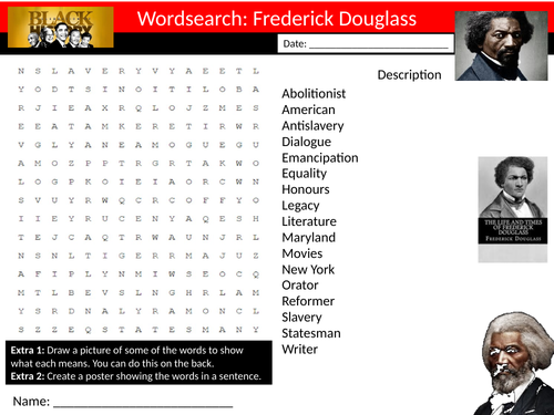 Frederick Douglass Wordsearch Keyword Starter Settler Cover Lesson ...