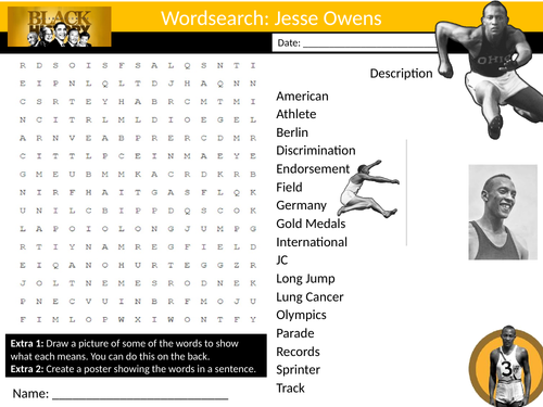 Jesse Owens Wordsearch Keyword Starter Settler Sports Cover Lesson ...