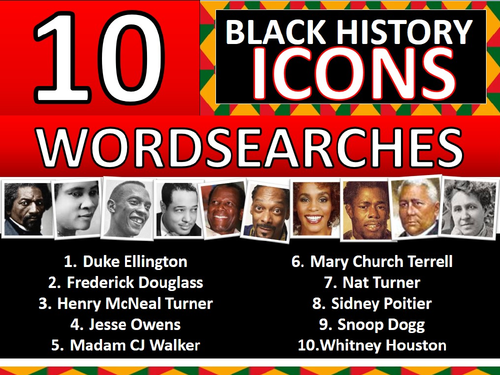 10 x Black History Month Famous People Icons 6 Wordsearches Keyword ...