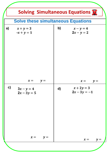 Solving Simultaneous Equations | Teaching Resources Solving Simultaneous Equations | Teaching Resources