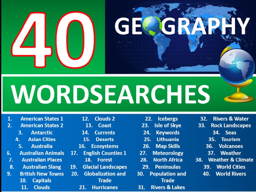 40 Geography Wordsearches Starter Activities GCSE KS3 Wordsearch etc ...