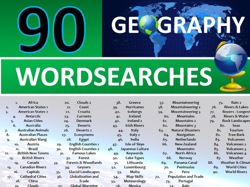 90 x Geography Wordsearches Starter Activities GCSE KS3 Wordsearch etc ...