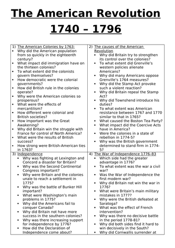 The American Revolution 1740-96 revision sheet | Teaching Resources