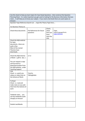 A Level AQA topic note sheet .pdf format (ie a Pro-forma/Template note ...