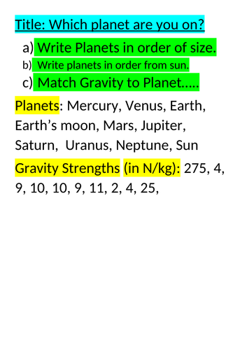 Weight and Gravity on different planets | Teaching Resources