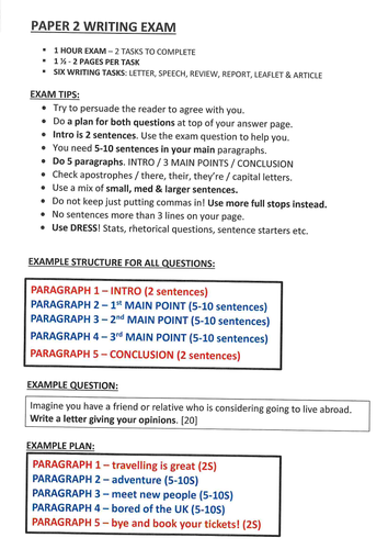GCSE Writing Exam Revision Pack | Teaching Resources