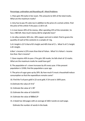 Percentage and Estimation | Teaching Resources
