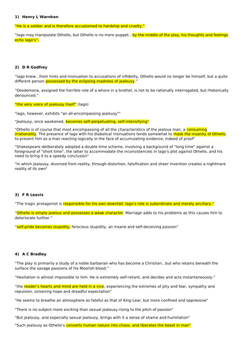 Othello Critical Analysis (A-level English Literature) | Teaching Resources Othello Critical Analysis (A-level English Literature) | Teaching Resources