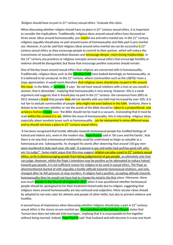 B grade OCR A level RS essay | Teaching Resources