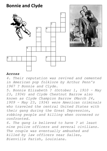 Bonnie and Clyde Crossword | Teaching Resources