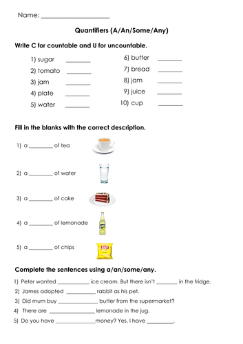 Grammar Quantifiers (A/An/Some/Any) and Countable/Uncountable Nouns ...