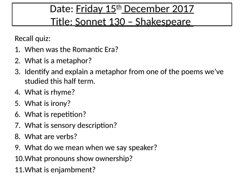 Shakespeare's Sonnet 130 | Teaching Resources
