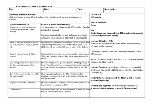 100m sprint lesson plan. Beginners. | Teaching Resources