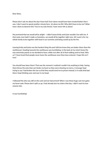 Diary entry - Street Child - Jim Jarvis at the start | Teaching Resources