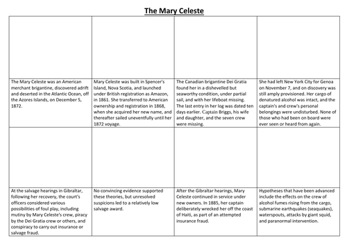 The Mary Celeste Comic Strip and Storyboard | Teaching Resources