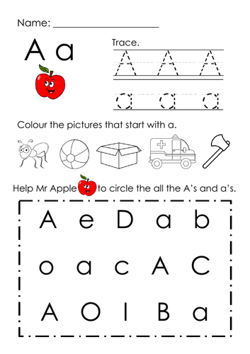 (Alphabets) Finding Letter A and Pictures Printable | Teaching Resources