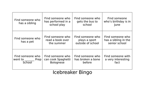 Icebreaker Bingo | Teaching Resources