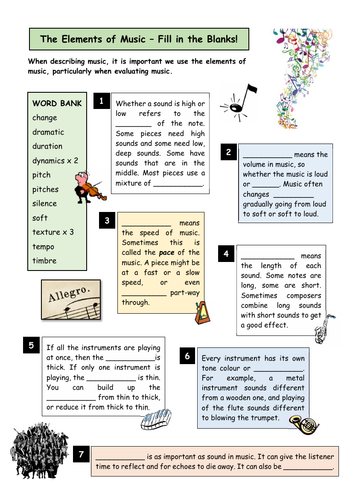 Elements of Music - Fill in the Blanks! | Teaching Resources