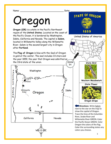 OREGON - Introductory Geography Worksheet | Teaching Resources