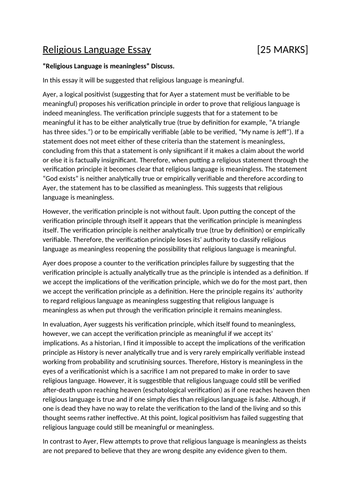 Religious Language Essay A-Level AQA Philosophy | Teaching Resources Religious Language Essay A-Level AQA Philosophy | Teaching Resources