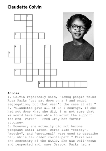 Claudette Colvin Crossword | Teaching Resources
