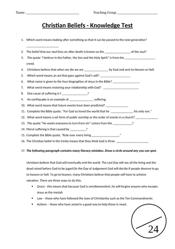 GCSE Christian Beliefs - Knowledge Organiser, Test sheet & Marking PPT ... GCSE Christian Beliefs - Knowledge Organiser, Test sheet & Marking PPT ...