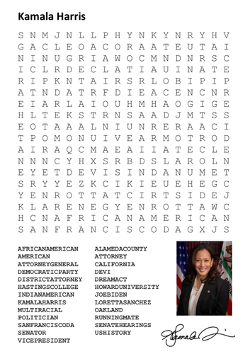 Kamala Harris Word Search | Teaching Resources