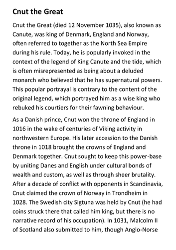Cnut the Great Handout | Teaching Resources