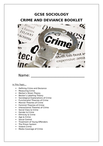 AQA GCSE Sociology Crime & Deviance Booklet and Handout | Teaching ...