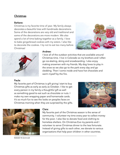 Christmas and Holidays Reading (ESL /ELL /EFL) | Teaching Resources