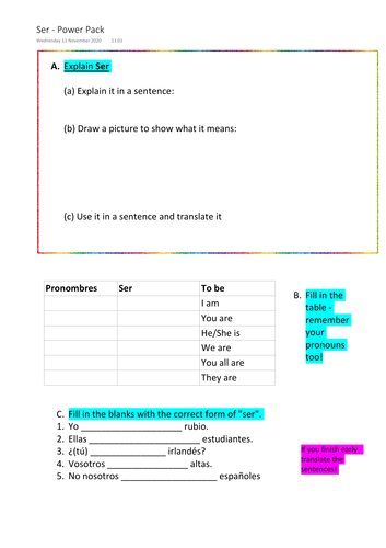 Ser Present Tense Worksheet | Teaching Resources