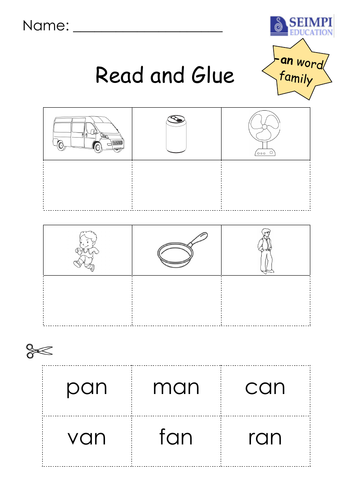 Phonics -an Word Family Read and Glue Printable | Teaching Resources