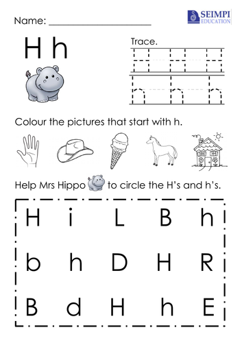 (Alphabets) Finding Letter H h and Pictures Printable | Teaching Resources