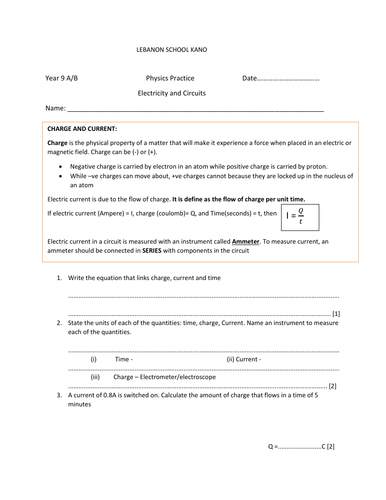 Electricity and Circuit | Teaching Resources