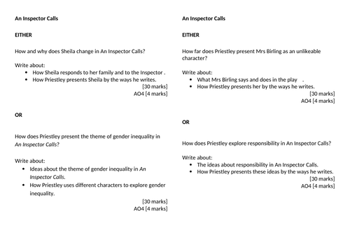 An Inspector Calls GCSE Questions | Teaching Resources