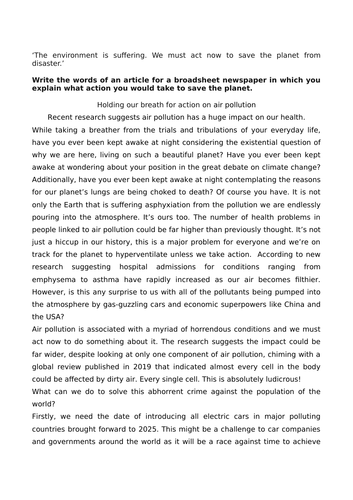 AQA English Language Paper 2 - Question 5 Exemplar question and answer ...