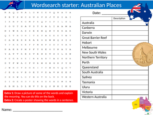 Australia Places Wordsearch Sheet Starter Activity Keywords Cover ...